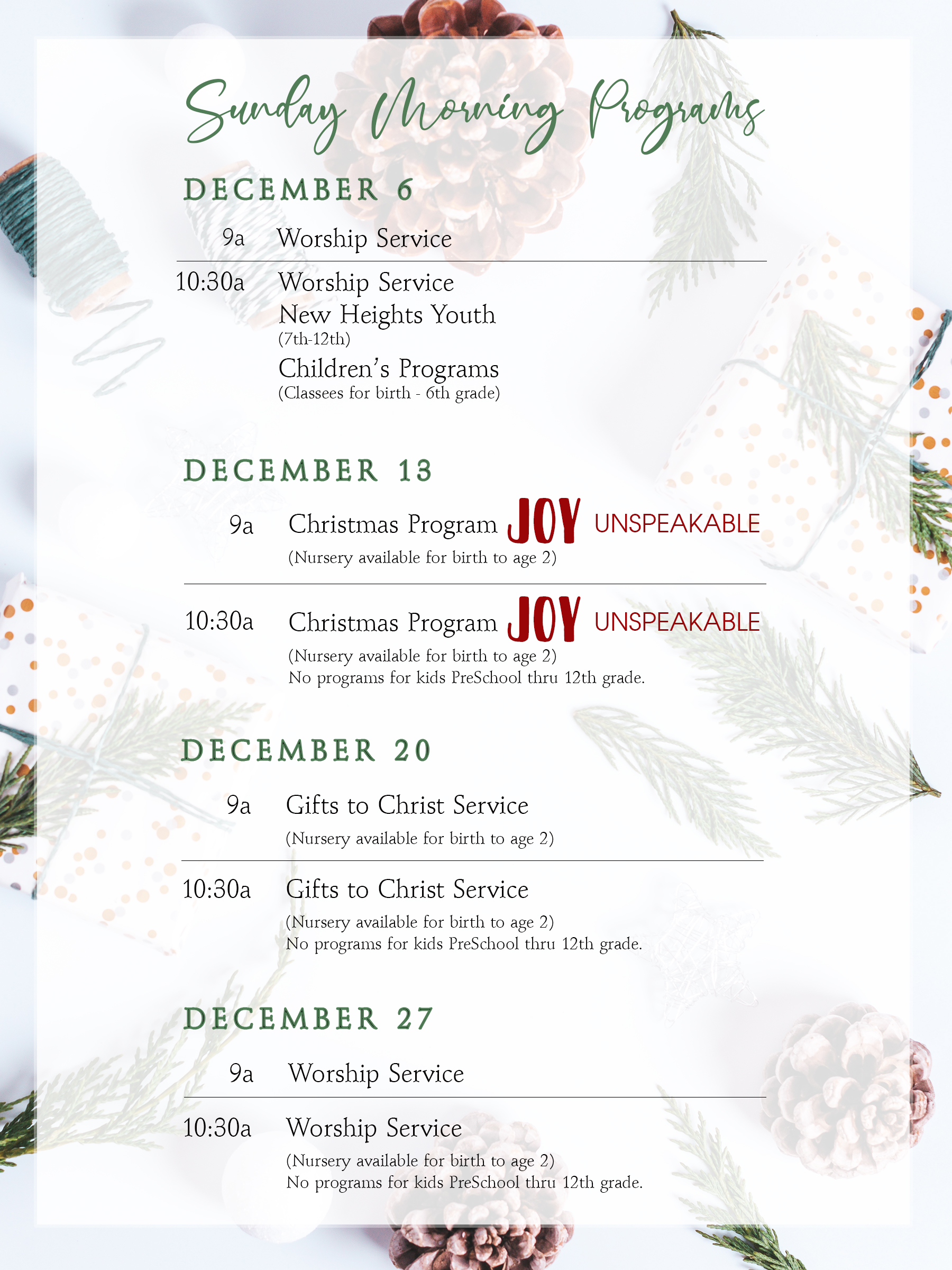 Sunday Morning Programs at WHBC | Washington Heights Baptist Church